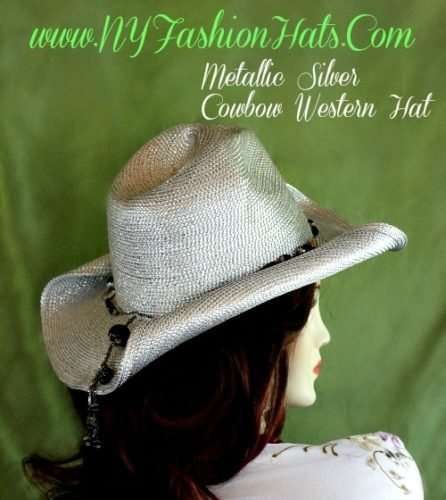 Ladies Metallic Silver Designer Western Cowboy Dress Hat Casual Hats ...